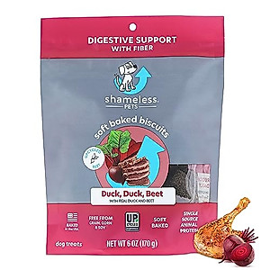 Shameless Pets Soft-Baked Dog Treats, Duck Duck Beet - Natural & Healthy Dog Chews for Digestive Support with Fiber - Dog Biscuits Baked & Made in USA, Free from Grain, Corn & Soy - 1-Pack