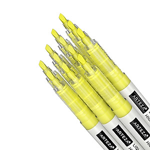 ARTEZA Liquid Highlighter Pens, Set of 12, Narrow Chisel Tip, Bulk Pack of Yellow Highlighters, Office Supplies for Bullet Journal, Notes, or Books
