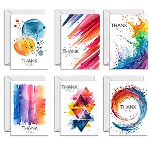 Thank You Cards Multipack - Brushstroke Abstract Style Cards - 24 Pack of Thank You Cards and Envelopes for Teacher Appreciation Kids Birthday Wedding, A6 Thanks Thankyou Greeting Cards Box