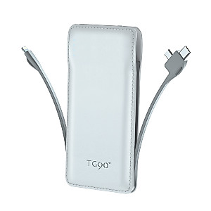 TG90° Portable Charger with Built in Cable, 10000mah Power Bank Type C USB C Cell Phone Thin Slim Lightweight Travel Tiny Charger Backup Battery Pack Compatible with Smartphones and All USB-C Devices