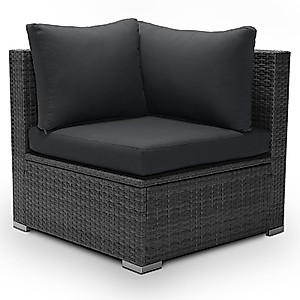 BULEXYARD 1 Piece PE Rattan Patio Furniture Corner Sofa with Thick Cushions Outdoor Wicker Seating for Backyard, Deck, Garden, Balcony (Dark Grey)