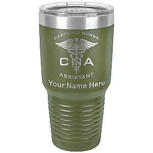 LaserGram 30oz Vacuum Insulated Tumbler Mug, CNA Certified Nurse Assistant, Personalized Engraving Included (Camo Green)