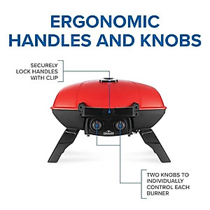 Napoleon - TravelQ 285 Portable Propane Gas Grill with Griddle, Red, 2 Burners, For Tailgating, Camping, And Small Outdoor Spaces