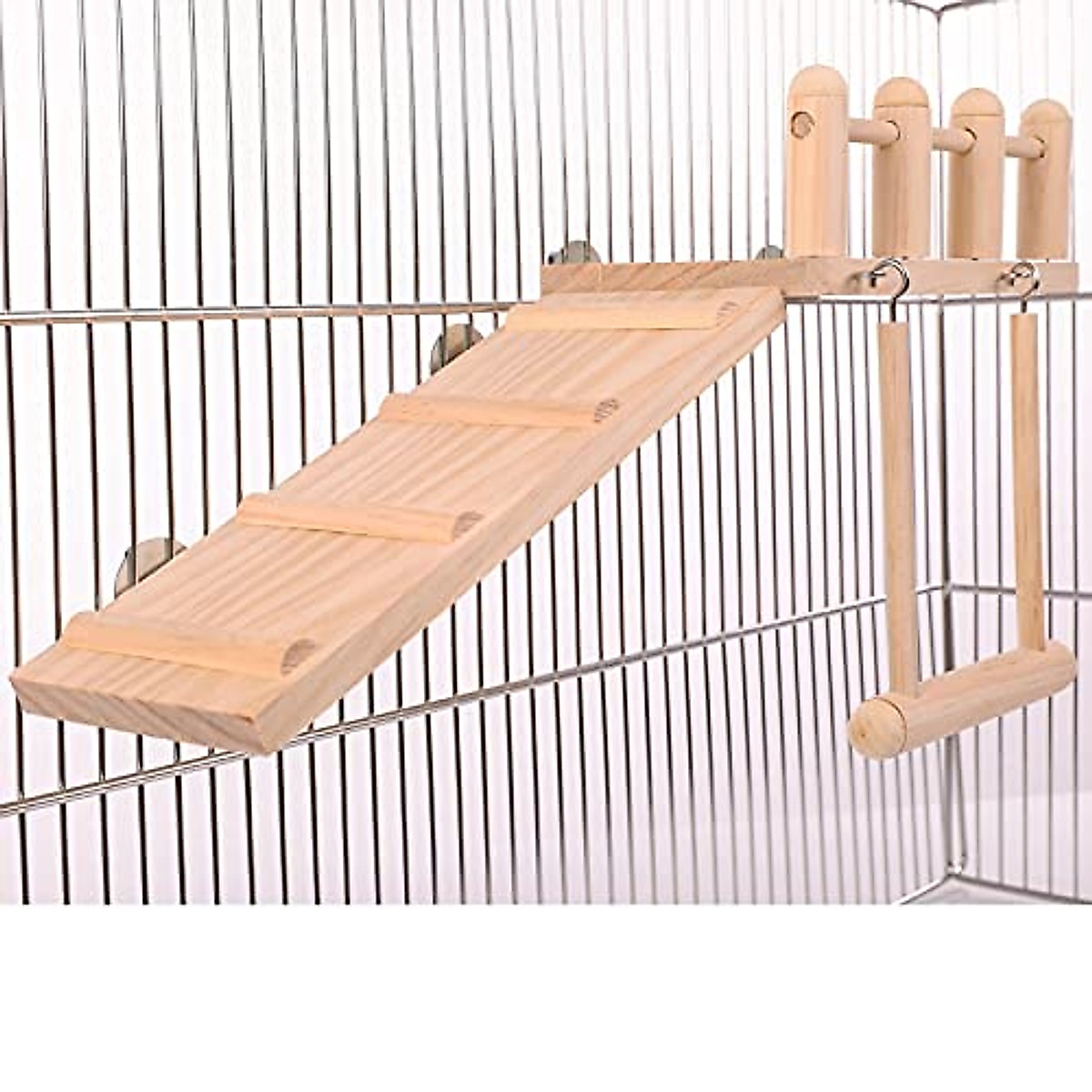 Bird Perches Cage Toys Bird Wooden Play Gyms Stands with Climbing Ladder, Parrot Play Stand and Bird Swing Conure for Green Cheeks, Baby Lovebird, Chinchilla, Hamster, Bird Cage Chewing Toys Sets