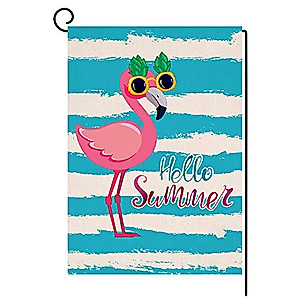 Hello Summer Funny Flamingo Small Garden Flag Vertical Double Sided Burlap Yard Outdoor Decor 12.5 x 18 Inches (152543)