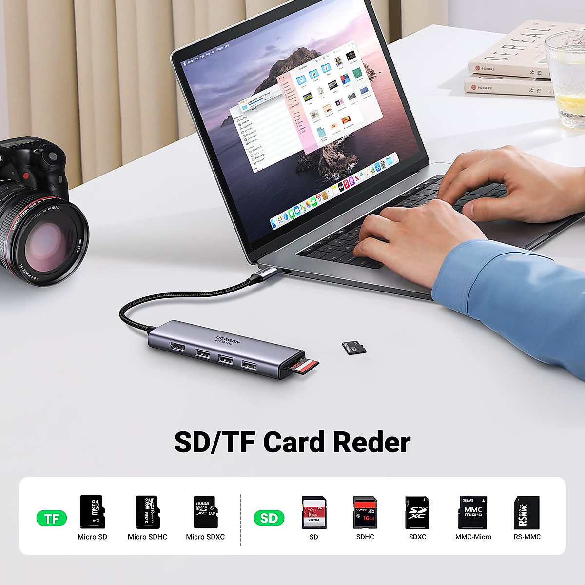 UGREEN USB C Hub 4K@60Hz, 6-in-1 Multiport Adapter with 3 USB 3.0/1 HDMI Ports, SD/TF Card Reader, USB C Dongle for Laptop Tablet iPad MacBook Pro Air Dell Samsung Mac Mini 2023