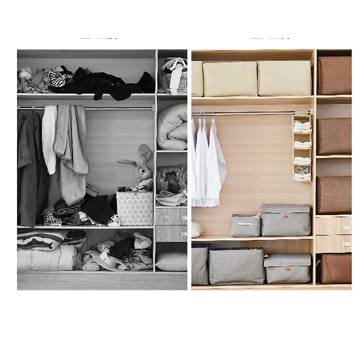 Queenie 2 Pack Closet Canvas Fabric Storage Basket, Gray, 17" x 8" x 5"