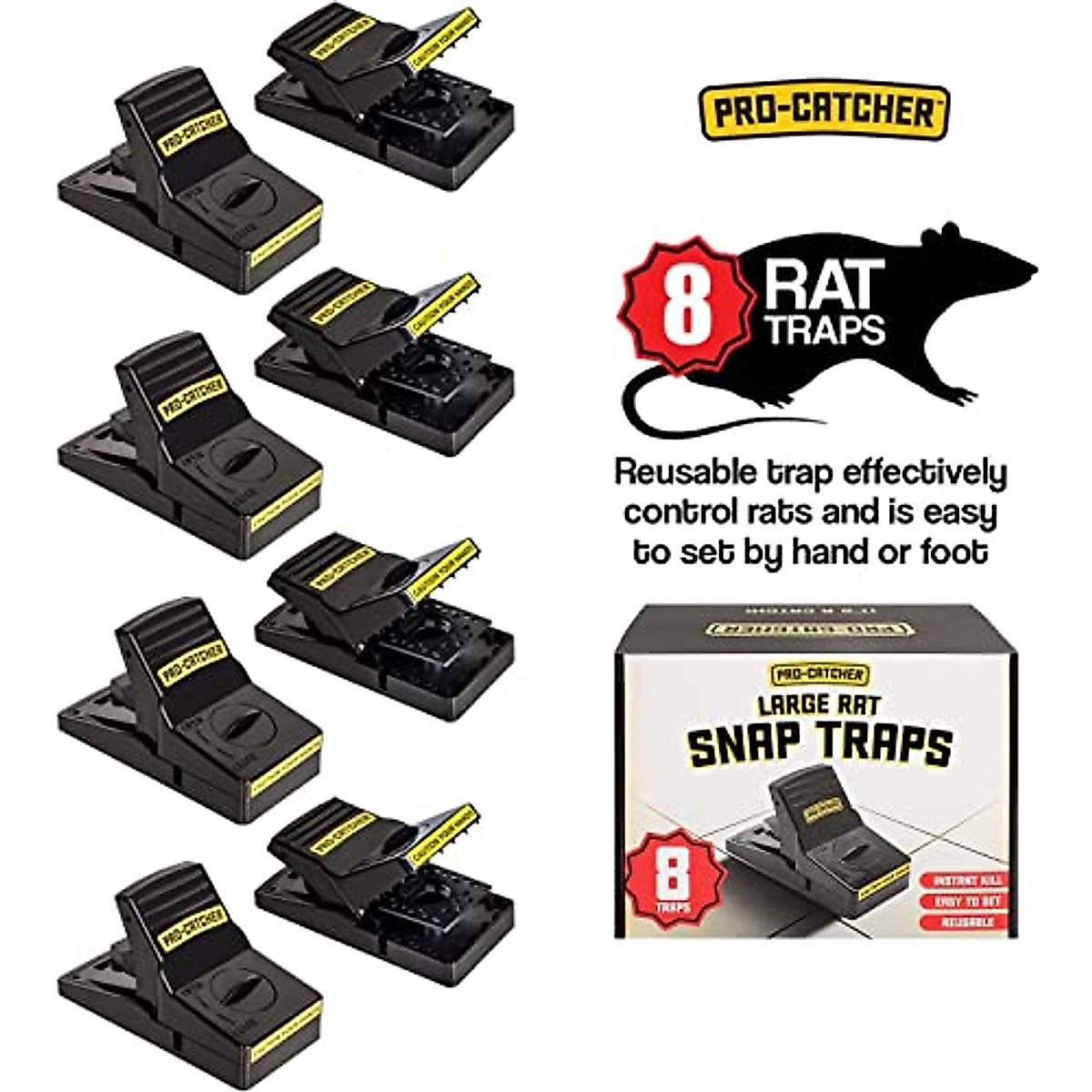 Rat Traps Indoor Set of 8, Rat Trap Large, Reusable Rat Trap Outdoor Rats Traps Indoor for Home Powerful Traps for The House - 8 Pack