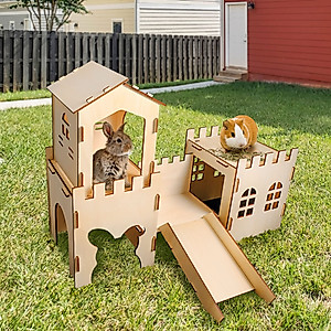 Extra Large Rabbit Castle Hideout Bunny House, Wooden Bunny Hideout for Indoor Rabbit Play Houses and Hideouts Nut Castle