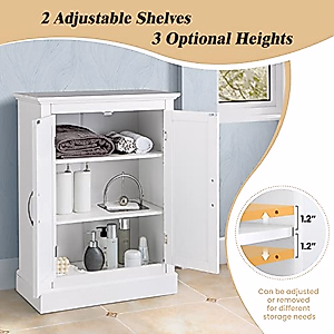 Tangkula Bathroom Storage Cabinet, Freestanding Floor Cabinet with Double Doors and 2 Adjustable Shelves, Anti-toppling Device, Modern Wood Storage for Bathroom Living Room Entryway (White)