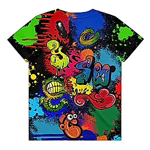 Neemanndy Paint Splatter Shirt for Boy Girl 3D Animal Print Graphic Tees Kids Colorful Anime T-Shirt, 8-10 Years