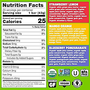 DeeBee's Organics SuperFruit Freezie Pops Variety Pack, No Added Sugars, No Artificial Flavors or Colors (Pack of 50)