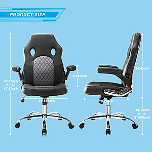SMUG Gaming Ergonomic Office PU Leather Computer High Back Desk Swivel Task Chair with Lumbar Support/Adjustable Armrests, Grey