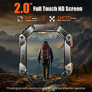 Military Smart Watch for Men 2.0" HD with Elevation Barometer Compass Fitness Tracker with IP68 Waterproof Heart Rate Sleep Monitor 650 mAh Outdoor Rugged Tactical Sports Smartwatch for iOS Android