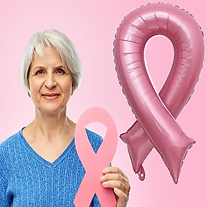 4 Pack Breast Cancer Awareness Pink Ribbon Balloons, 42 * 28 Inches Jumbo Foil Balloons For Breast Cancer Awareness Party Decor