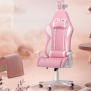 MUZII Pink Gaming Chair, Video Game Chairs, Racing Office Gaming Chairs for Adults Girls, PU Leather Computer Chair, PC Gamer Chair with Headrest and Lumbar Support