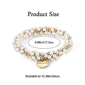 Brinie Pearl Scrunchie White Elastic Hair Ties Rhinestone Ponytail Holders Beaded Hair Elastics Hair Accessories for Women and Girls (Pack of 3)