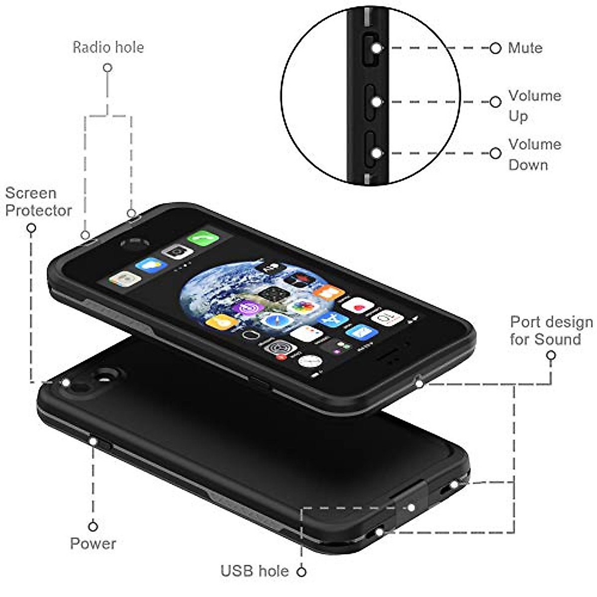 Diverbox iPhone SE 2020 Waterproof Case iPhone 8 Waterproof Case,Waterproof Shockproof IP68 Full-Body Sturdy Case Built-in Screen Protector, Durable Underwater for Full Sealed Cover 4.7 in (Black)