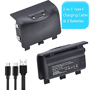 Battery Pack for Xbox Series X|S, Tectra 2-Pack Controller Battery for Xbox Series X, Xbox Series S with Charging Cable