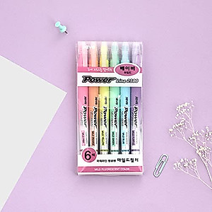 JAVAPEN rainbow pastel Highlighter brush Chisel Tip Pens (Baby colors 6 pens set)