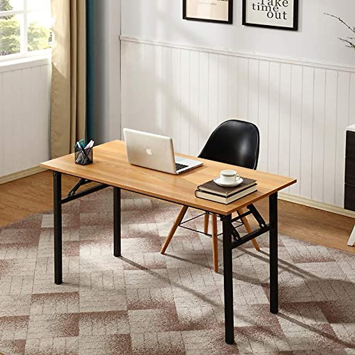 Need Office Computer Desk - 47.2L Sturdy and Heavy Duty Folding Laptop Table,Writing Table/Home Office Desk/Sewing Table,No Assembly Required (Teak Color) AC5BB12060