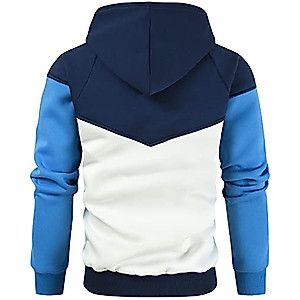 Niceif Men Casual Adult Pullover Hooded Sweatshirt Sportswear, Blue White L