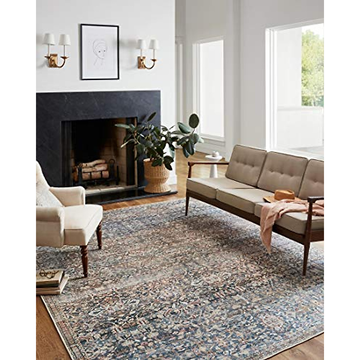 Chris Loves Julia x Loloi Jules Collection JUL-06 Denim / Spice 7'-6" x 9'-6" Area Rug
