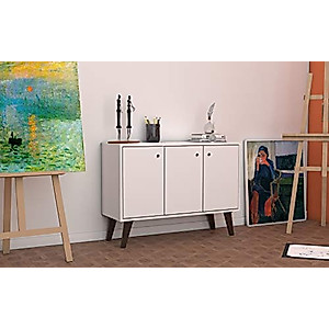 Manhattan Comfort Bromma Mid Century 3 Door Sideboard Buffet Cabinet, White