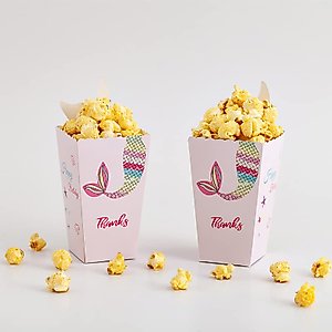 24 Pcs Pink Mermaid Popcorn Boxes Movie Theater Night Paper Popcorn Boxes Mermaid Popcorn Containers Boxes for Movie Night Movie Party Theater Themed Decorations or Carnival Party Circus