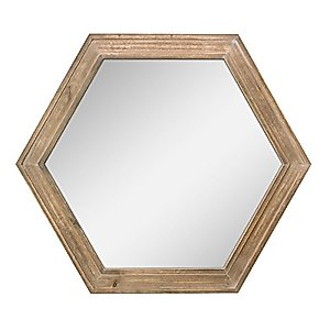 Stonebriar Decorative 24" Hexagon Hanging Wall Mirror with Natural Wood Frame and Attached Hanging Bracket, Rustic Farmhouse Decor for the Living Room, Bathroom, Bedroom, and Entryway Brown