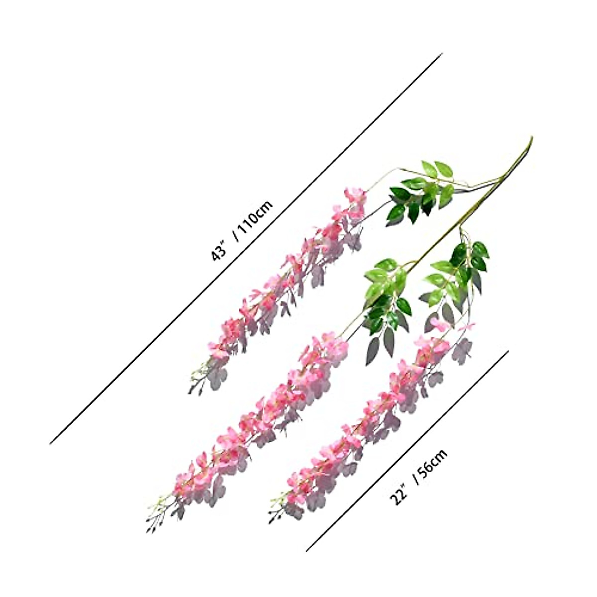 Mandy's 12pack Hot Pink Flowers Flowers Artificial Silk Wisteria Vine Ratta Hanging Fake Plants 43” for Home Party Wedding Decorations