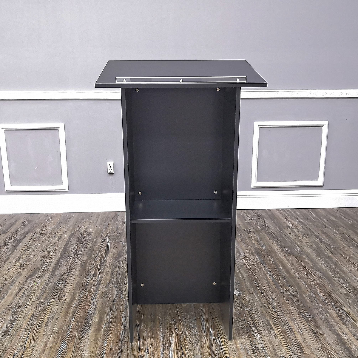 FixtureDisplays® Black MDF Wood Podium Church Pulpit School Lectern Conference Debate Stand 22.83X15.59X44" 10051-BLK