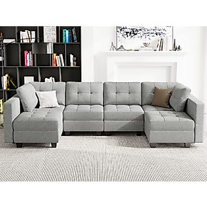 Belffin Modular U Shaped Sectional Sofa Couch with Reversible Chaises 6-seat Sectional Couch with Storage Seat Modular Sectional Set with Ottomans Light Grey