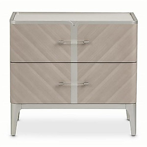 MICHAEL AMINI Lanterna Wood & Marble Nightstand in Silver Mist
