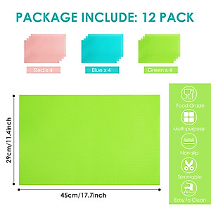 12 Pack Refrigerator Liners - EVA Fridge Liner Mats Washable, Refrigerator Mats Drawer Table Placements, Shelf Liners for Kitchen Cabinets(4 Blue+4 Green+4 Red)