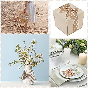 MuRealy Wired Ribbons 20 Yards, 2.5 Inch 4 Rolls Natural Welcome Stripe Polyester Farmhouse Ribbons with Buffalo Plaid Dot Letter for Craft DIY Wreaths Christmas Deco, Gifts Wrapping