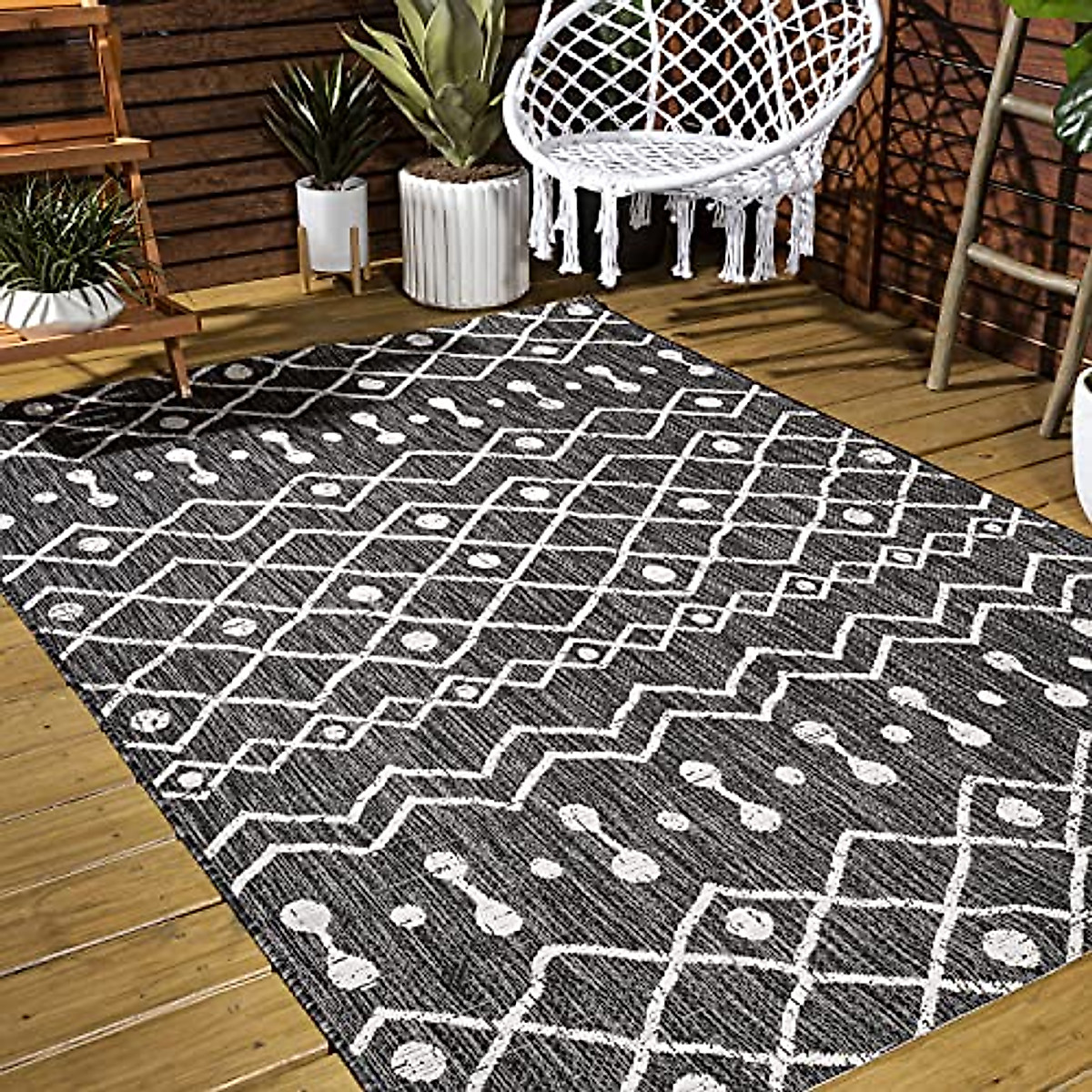 JONATHAN Y SMB131E-3 Nokat Tribal Bohemian Indoor Outdoor Area-Rug Bohemian Rustic Easy-Cleaning Bedroom Kitchen Backyard Patio Non Shedding, 3 X 5, Black/Ivory