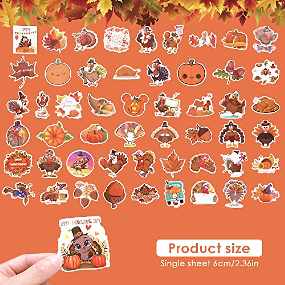 Cobee 100 Pieces Thanksgiving Sticker Decals,Aesthetic Fall Stickers Pumpkin Autumn Decals Cute Turkey Stickers Funny Vinyl Waterproof Stickers for Laptop Water Bottle Envelopes Party Favor
