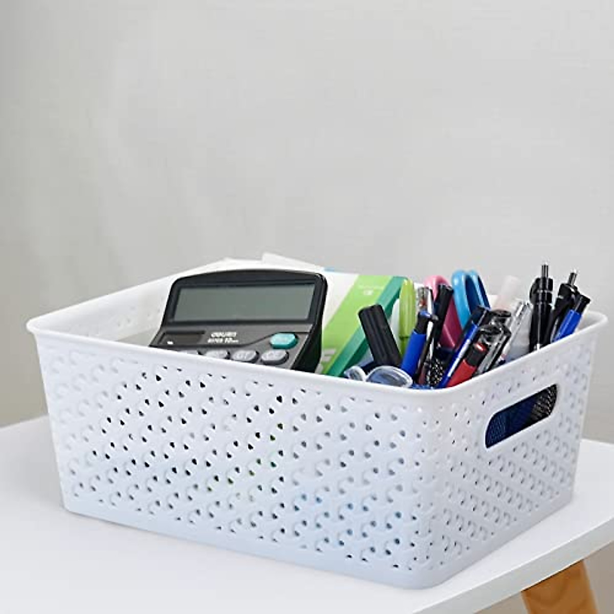 Vababa 4 Pack Plastic Woven Storage Basket, White
