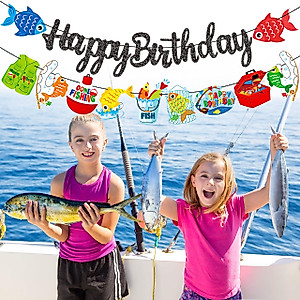 Gone Fishing Happy Birthday Banners Fishing Party Decorations 2Pcs Fisherman Hanging Cutout Garland Banners for Fish Theme Baby Shower Supplies