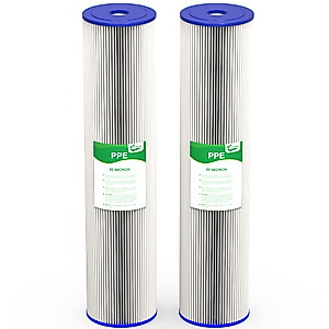 VEGEBE 20 Micron 20-Inch Whole House Water Filter Replacement Cartridge, Pleated Sediment Water Filters 4.5" x 20" for Well Water, Compatible with ECP5-20BB, R30-20BB, S1-20BB, SPC-45-2020, 2 Pack