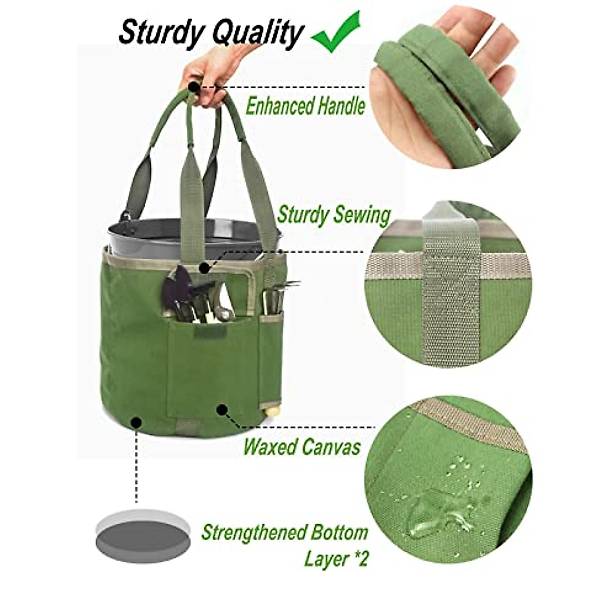 Garden Tools Bucket Bag,Gardening Organizer Tote for 5 Gallon Buckets with Pockets,Garden Bags for Tools Garden Caddy Great Sturdy Canvas Tool Storage Set for Women Men Gardener (Bag Only/No Tools)