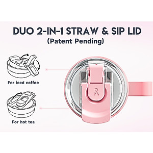 Meoky 40oz Tumbler with Handle, Stainless Steel Travel Mug with 2-in-1 Straw and Sip Lid, Vacuum Insulated Coffee Mug, 100% Leak Proof, Keeps Cold for 34 Hours or Hot for 10 Hours (Blush)