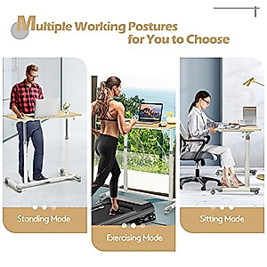 COSTWAY Mobile Height Adjustable Standing Desk, Compact Pneumatic Sit to Stand Computer Desk w/Lockable Casters, Ergonomic Rolling Laptop Table w/Steel Frame for Home Office (Natural)