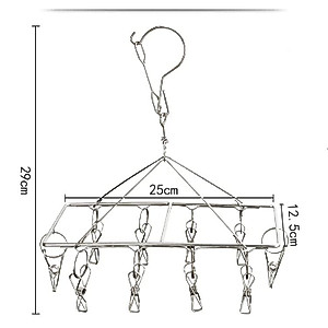 WudTus Sock Dryer with 20 Clips for Underwear Lingerie Baby Clothes and Small Laundry Items, Stainless Steel Rotatable Drying Rack,10 Peg, 1 Pack Round & 1 Pack Rectangle