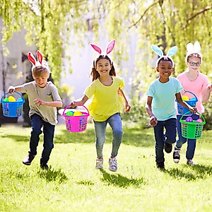 Evoio Easter Baskets, 24 Pack Plastic Easter Baskets Bulk for Egg Hunts Set, Easter Bucket Bags with 120g Easter Grass for Toddler Classroom Collecting Easter Eggs Party Favor