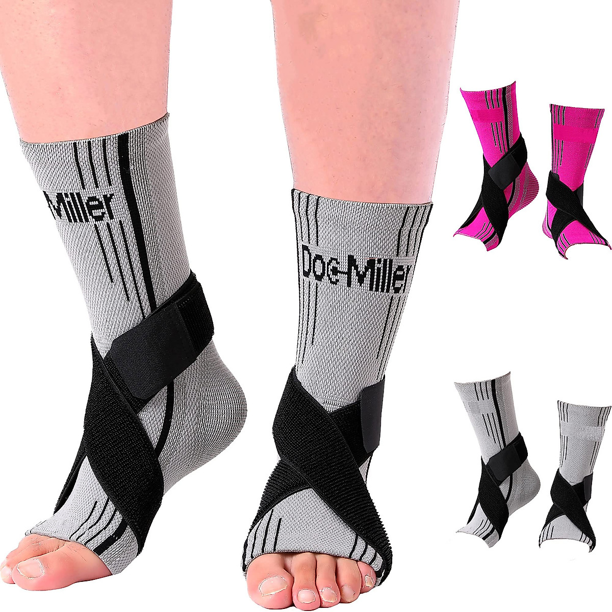 Doc Miller Ankle Brace for Women and Men, 1 Pair Ankle Compression Sleeve with Adjustable Elastic Support Straps for Plantar Fasciitis Relief Sprained Foot and Achilles Tendonitis