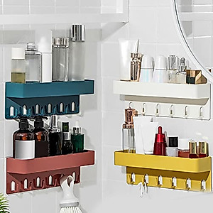 Bddalpke Bathroom Storage Shelf No Punching Towel Brush Wall Mounted Shower Basket Shower Caddy Basket for Bathroom Storage & Organization (White)
