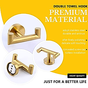 APLusee Double Robe Towel Hook, 304 Stainless Steel Dual Coat Hook Hanger, Utility Bathroom Toliet Kitchen Storage Holder Gorgeous Style, Brushed Gold…