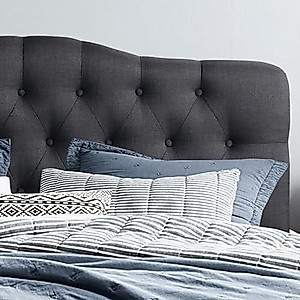 Rosevera Harriman Adjustable Heigh Headboard with Linen Upholstery and Button Tufting, King, Carbon
